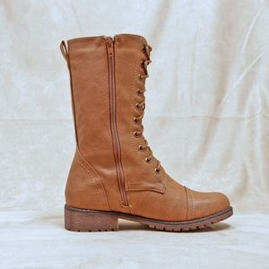Shoes | Tan Combat Lace Up Mid Calf Zipper Boot Libby1 | Poshmark
